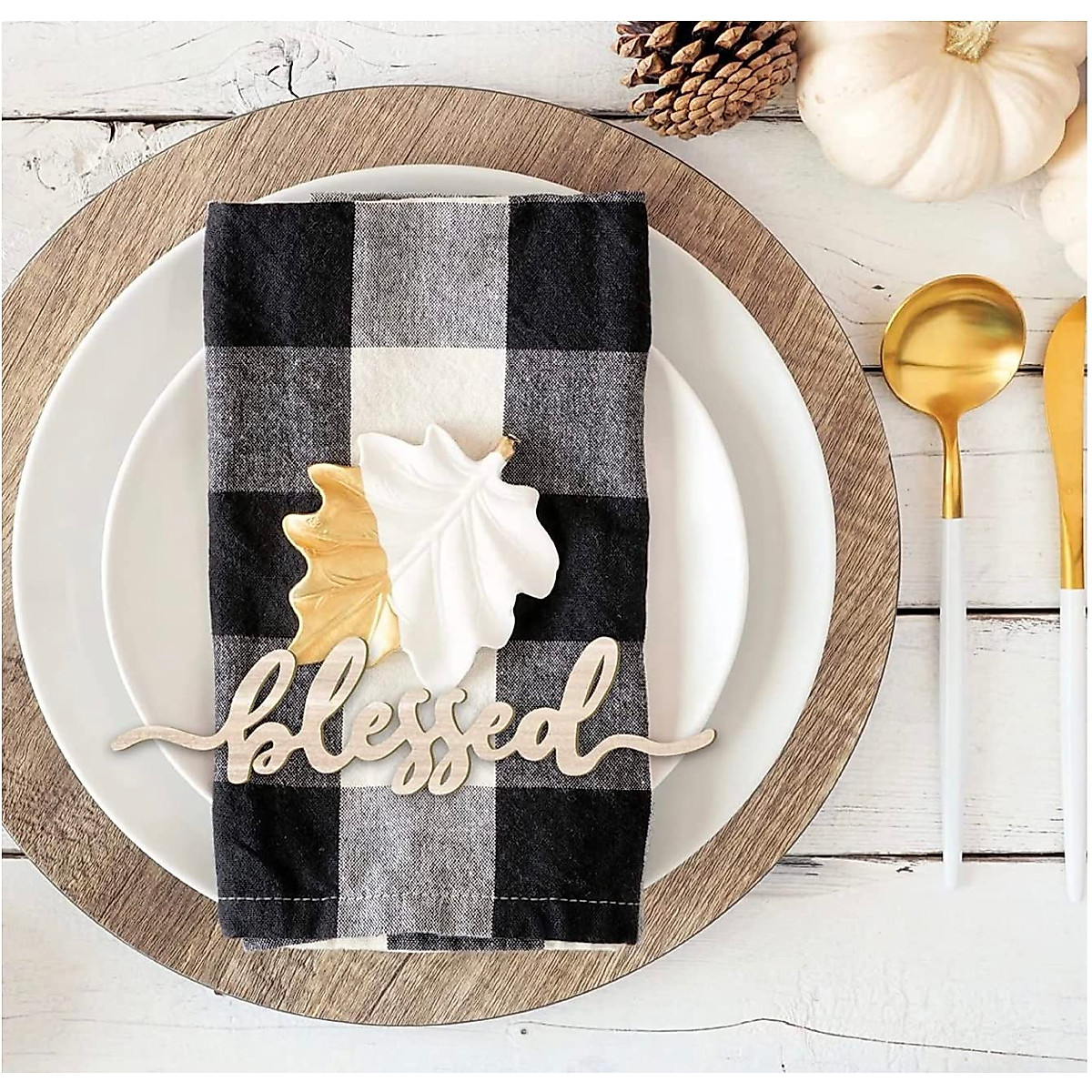 CM Originals Thanksgiving Table Decorations Plate Decor Table Place Cards Blessed, Thankful, Grateful Wood Signs Fall Dining Table Plate Ornament Farmhouse Home Table Setting Decor 6 Pack (Thankful 6, Grateful 6, Blessed 6 (18 Pack))