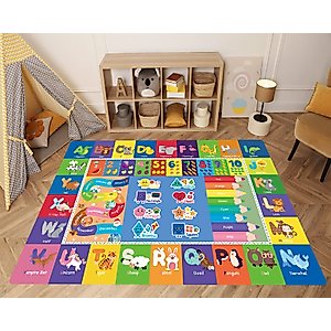 Mhconneaty Kids Play Mat Kids Rug for Playroom, 78.7x59 Inches Floor Mat for Baby Play Mat Playtime Collection ABC, Numbers, Animals, Month, Season Educational Area Rug for Kids Room Classroom