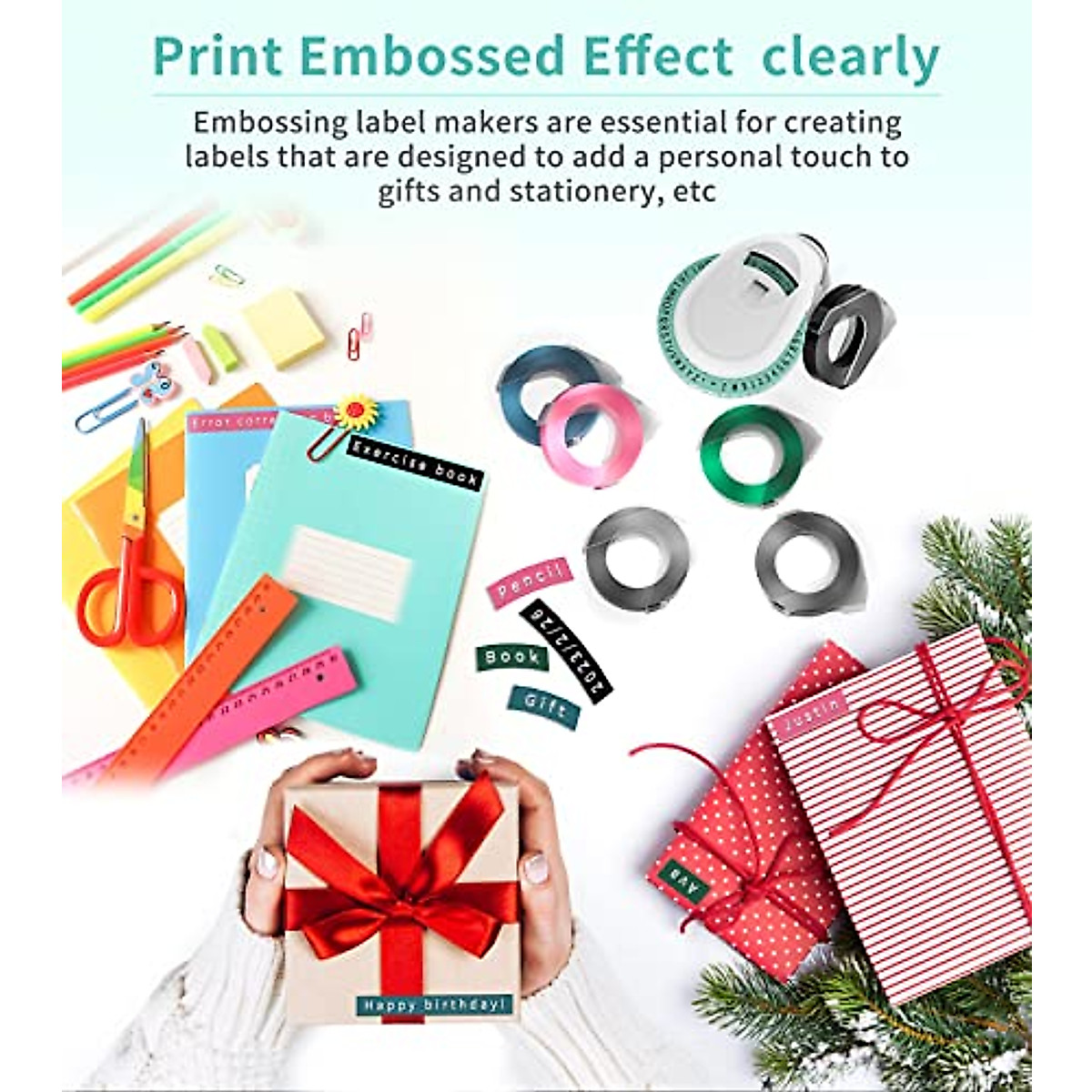 Vixic Omega S Embossing Label Maker Machine with 3 Tapes,3D Handheld Embossed Labeling Printer Machine, Manual Portable Vintage Embosser Label Makers for Home, School,DIY & Crafting,Gift Green