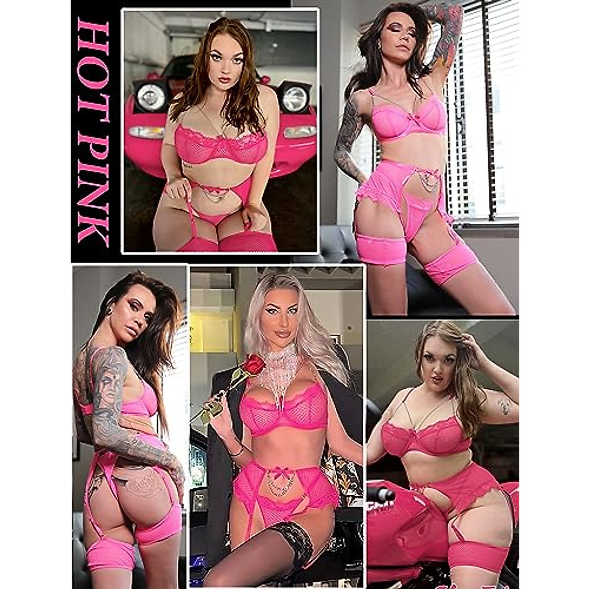 Avidlove Sexy Sleepwear for Women 4 Piece Sets High Waist Underwear(Pink S)