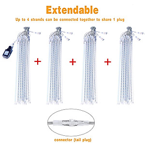 Aluan Christmas Lights Meteor Shower Rain Lights 10 Tube 240 LED 12 Inch Waterproof Plug in Falling Rain Fairy String Lights for Halloween Christmas Holiday Party Home Patio Outdoor Decoration, White