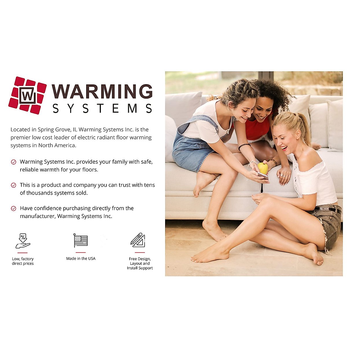 30 Sqft Warming Systems 120 V Electric Tile Radiant Floor Heating Mat with WiFi Touch Screen Programmable Thermostat. Includes Installation Monitor and Floor Temperature Sensor