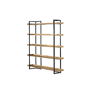 Benjara 68 Inch Wide Bookshelf, Reclaimed Mango Wood Shelves, Black Metal Frame