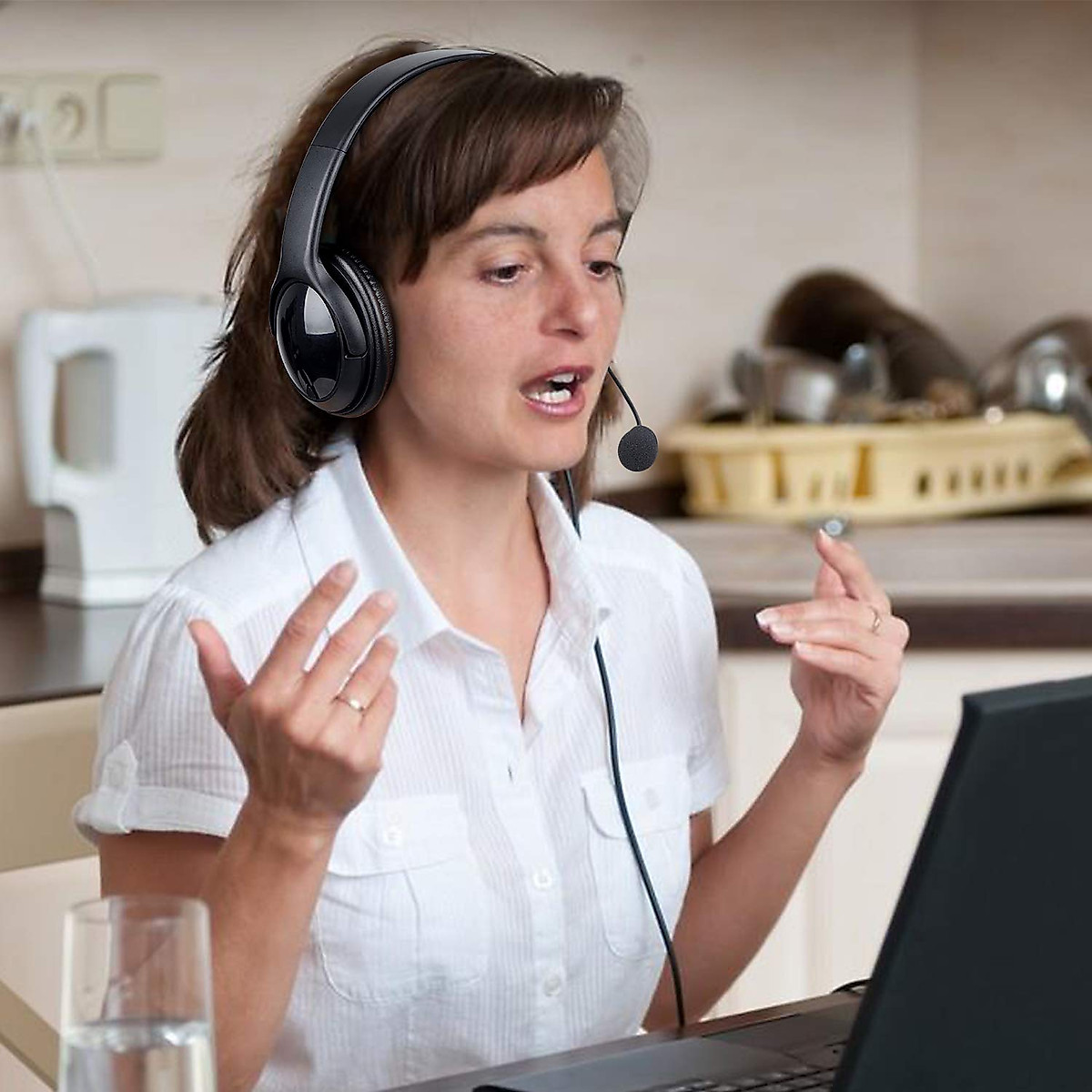 Hongzan Wholesale Bulk Headphones with Microphone 10 Pack for School Classroom, Durable Wired Headsets & Mic Class Set for Kids Students and Adult（10 Black）