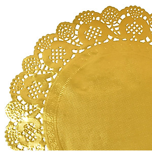 Gift Boutique 250 Gold Doilies Round Paper Place Mats 14" Disposable Metallic Golden Foil Lace Scallop Doily for Cakes Desserts Wedding