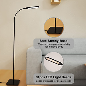 Koopala LED Floor Lamp, Bright Tall Standing Lamp with 4 Brightness Levels&4 Color Temperatures, Adjustable Gooseneck, Touch Control, Standard Lamp, for Study/Living Room/Bedroom/Office/Reading-Black
