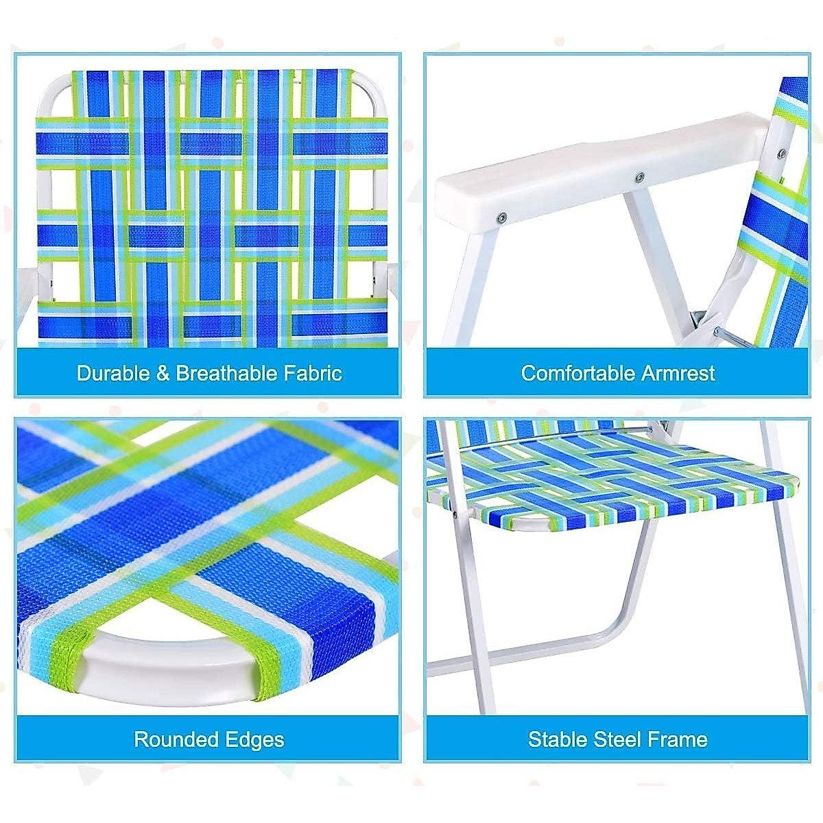 HAPPYGRILL 4 Pack Folding Chairs Set Portable Lightweight Web Dining Chair for Patio Garden Beach Party