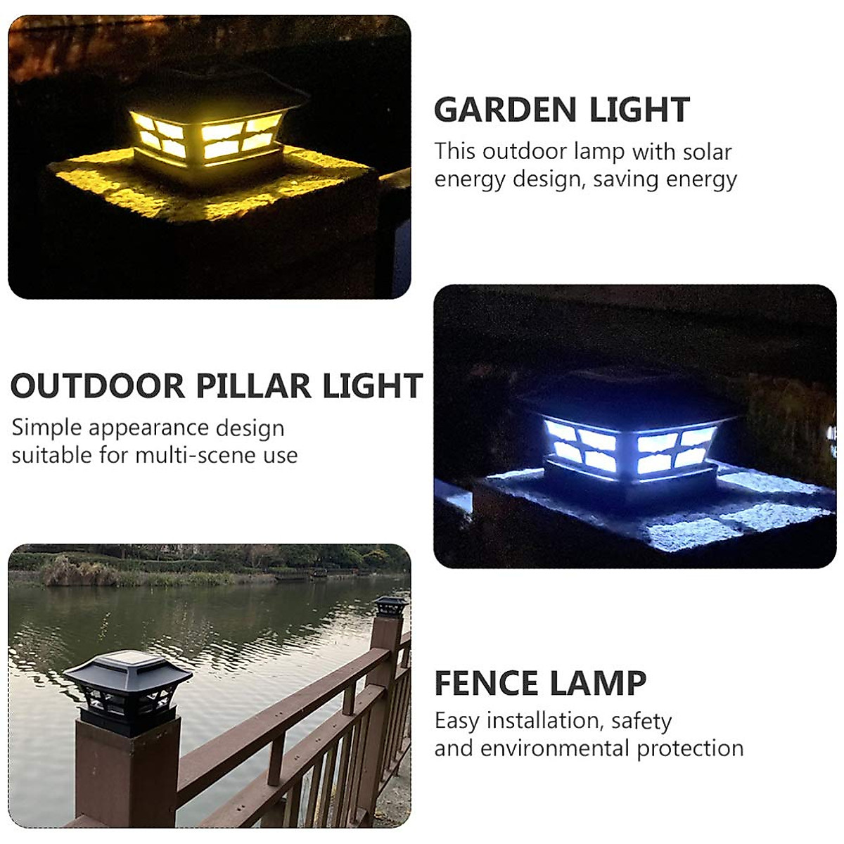 Uonlytech 1pc Solar Post Lamp Garden Fence Lights Stake Light Corridor Light Inground Light Pathway Post Lamp Garden Light Cap Lights Outdoor Solar Light Courtyard Lamp Lamps Plastic Square
