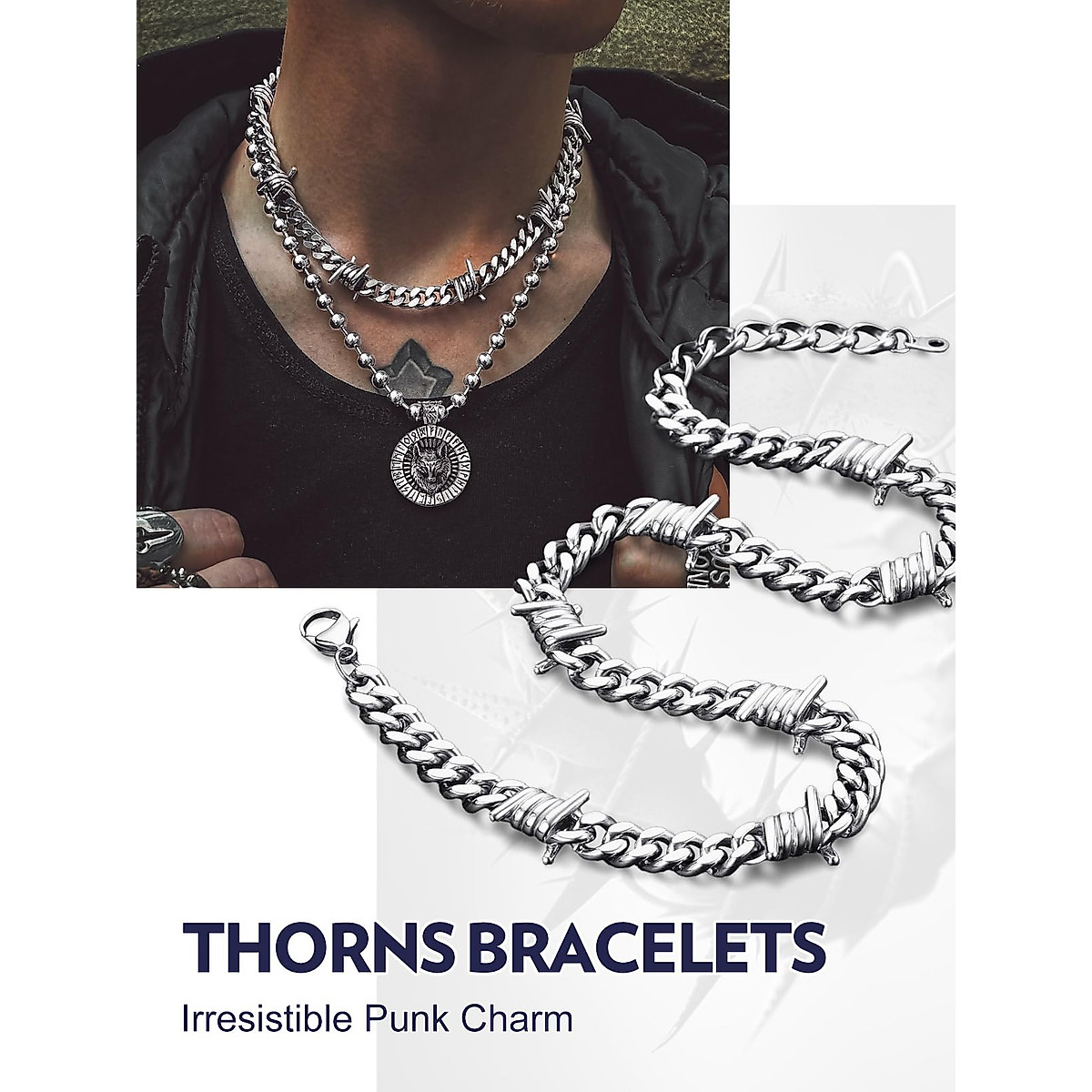 Bandmax Barbed Wire Choker Necklace for Women Men Stainless Steel Gothic Thorns Necklace Chain 16 Inches Women Chunky Punk Choker