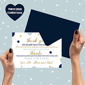 Paper Clever Party Navy and Gold Baby Shower Thank You Cards with Envelopes Blank Notes Prefilled with Message Boys, Personalize for Registry Gifts Royal Prince Notecard Set 4x6 Stationery 15 Pack