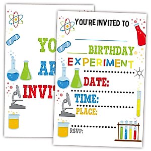 Science Laboratory Birthday Invitations, Experiment Double-Sided Fill-In Invite Cards For Birthday Party，Boys, Girls, Kids,Teen, 20 Invitations With Envelopes, Decorations,Party Favor And Supply-A45