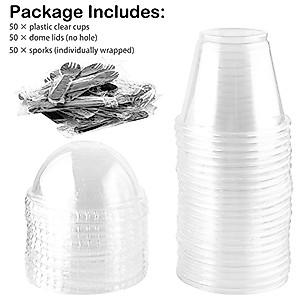 TOFLEN 50Sets 9 oz Clear Plastic Parfait Cups with Dome Lids (No Hole) and Sporks Disposable Party Serving Cups for Desserts, Yogurt Parfait, Fruit, Ice Cream, No Leaking To-Go Breakfast Snack Cups