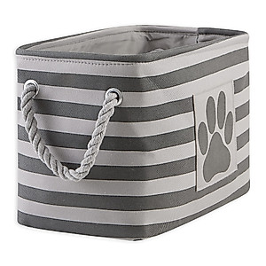 Bone Dry Pet Storage Collection Striped Paw Patch Bin, Small Rectangle, Gray