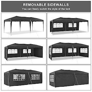 TUKAILAI 10' x 20' Pop Up Gazebo Marquee, Anti-UV Party Wedding Tent Event Shelters with 6 Removable Sidewalls & Carry Bag, Heavy Duty Instant Canopy for Outdoor Camping Garden Patio (Black)