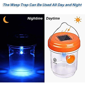 2 Pack Solar Wasp Traps, Solar Powered Wasp Killer Hanging with UV LED Light, Reusable Bee Trap Catcher Outdoor for Hornets, Yellow Jackets