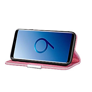 ONV Samsung Galaxy S9 Flip Case, Compatible with Samsung Galaxy S9 Leather Case with Shockproof Card Slot Kickstand Flip Wallet Cover for Samsung Galaxy S9 [Litchi ]-Pink