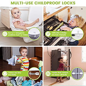 Ouzorp 3-Pack Baby Locks Child Safety Cabinet Proofing, Safe 3M Adhesive No Drilling for Cabinets Drawers Dishwasher Fridge Furniture Kitchen Ovens Toilet Seats