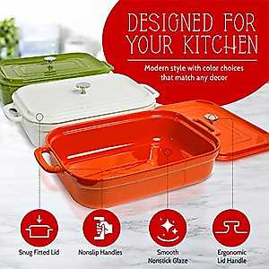 16.9x10 inch-4.5 Quart-Ceramic Casserole Baking Dish with Lid-Large Baking Pans for Cooking Roasting and Baking-Extra deep Lasagna Pan for Deep Baking Dish-Nontoxic Cookware-Red