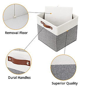 DULLEMELO 11x11 Storage Cubes, Collapsible Sturdy Cube Storage Bins With Handles for Organizing,Fabric Storage Cubes Baskets for Shelves Nursery Closet Home Organization and Storage (White&Grey)