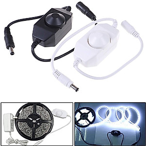 Maxmoral 1pc DC 12V 24V LED Strip Dimmer Switch with DC Female Male Adapter Single Color Mini LED Lamp Lighting Accessories Brightness Adjustable Controller Manual Knob Dimmer Switch Black