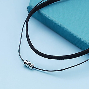 Yheakne Boho Layered Suede Choker Necklace Short Black Velvet Choker Necklace Vintage Leather Necklace Silver Bead Collar Necklace Chain Jewelry for Women and Girls