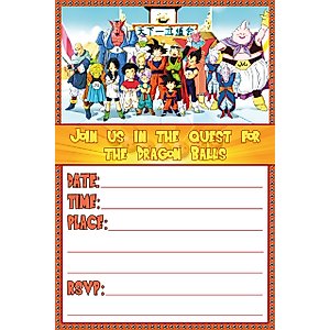 NATURAL BEHAVIOUR Set of 20 Anime Cartoon Ball-Themed Happy Birthday Invitation Cards & Envelopes - Lightweight (240g), Postcard Style Invites for the Perfect Party Pack