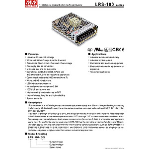 MEANWELL Switching Power Supplies 90W 5V 18A, LRS-100-5