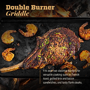 Lodge Blacklock 10" x 20" Cast Iron Double Burner Griddle - Triple Seasoned - For Indoor & Outdoor Cooking - Fits Over Two Burners - Easy Cleanup - Non-Toxic Material