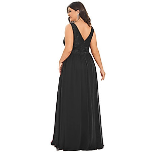 Ever-Pretty Women&#039;s Long Plus Size Elastic Lace Sleeveless Wedding Party Dress Semi Formal Dresses Black US22