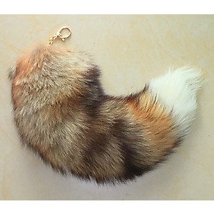 Fosrion 15-16in Authentic Swift Fox Tail Fur Clip On Handbag Accessories Key Chain Ring Hook Tassels Natural Color Grassland Fox Vulpes Velox Cosplay