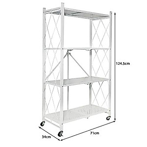 ATAAY Collapsible/Foldable Shelving Unit,Sturdy Metal Storage Rack Kitchen Organizer Shelving,General Purpose Home Kitchen Laundry/White