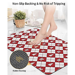 EZON-CH Bath Rugs, Quick Dry Indoor/Outdoor Rug Mat, Gift Diamond Christmas Elements Tile Pattern Rubber Non-Slip Absorbent Thin Doormat for Bathroom, Bedroom, Front Door, Kitchen 16"x24"