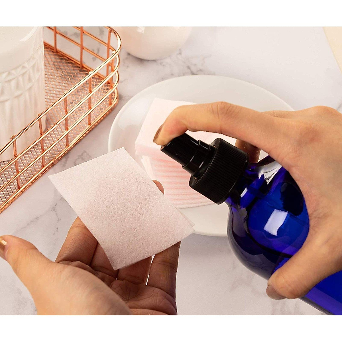 Juvale 4-Pack Blue Glass 8 Ounce Essential Oils Atomizer Pump Spray Misting Bottles