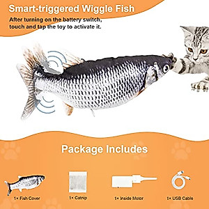 Depets Flopping Fish Cat Toy, Durable Floppy Fish Cat Toy with Catnip, USB Charging Wiggle Fish Toy for Cats/Puppy/Small Dogs, Realistic Flipping Fish Cat Toy, Cat Toy for Indoor Exercise