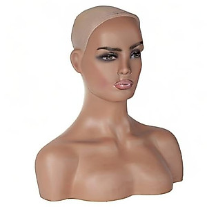 Realistic Female Mannequin Head with Shoulder Display Manikin Head Bust for Wigs,Makeup,Beauty Accessories Displaying