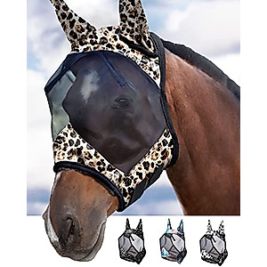 Harrison Howard LumiVista Horse Fly Mask Standard with Ears UV Protection for Horse Leopard Print M Cob