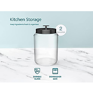 Kook Glass Large Kitchen Canister Set, Food Storage Containers, Bathroom Jars, Airtight Lids, 3.7 Liters, .98 gallons, Set of 2 (Black)