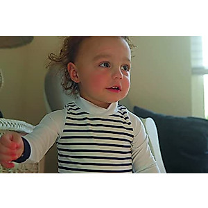 Baby Swimsuit Boy One Piece Rashguard with Hat UPF 50+ Sun Protection ，Blue Stripes,6-9 Months