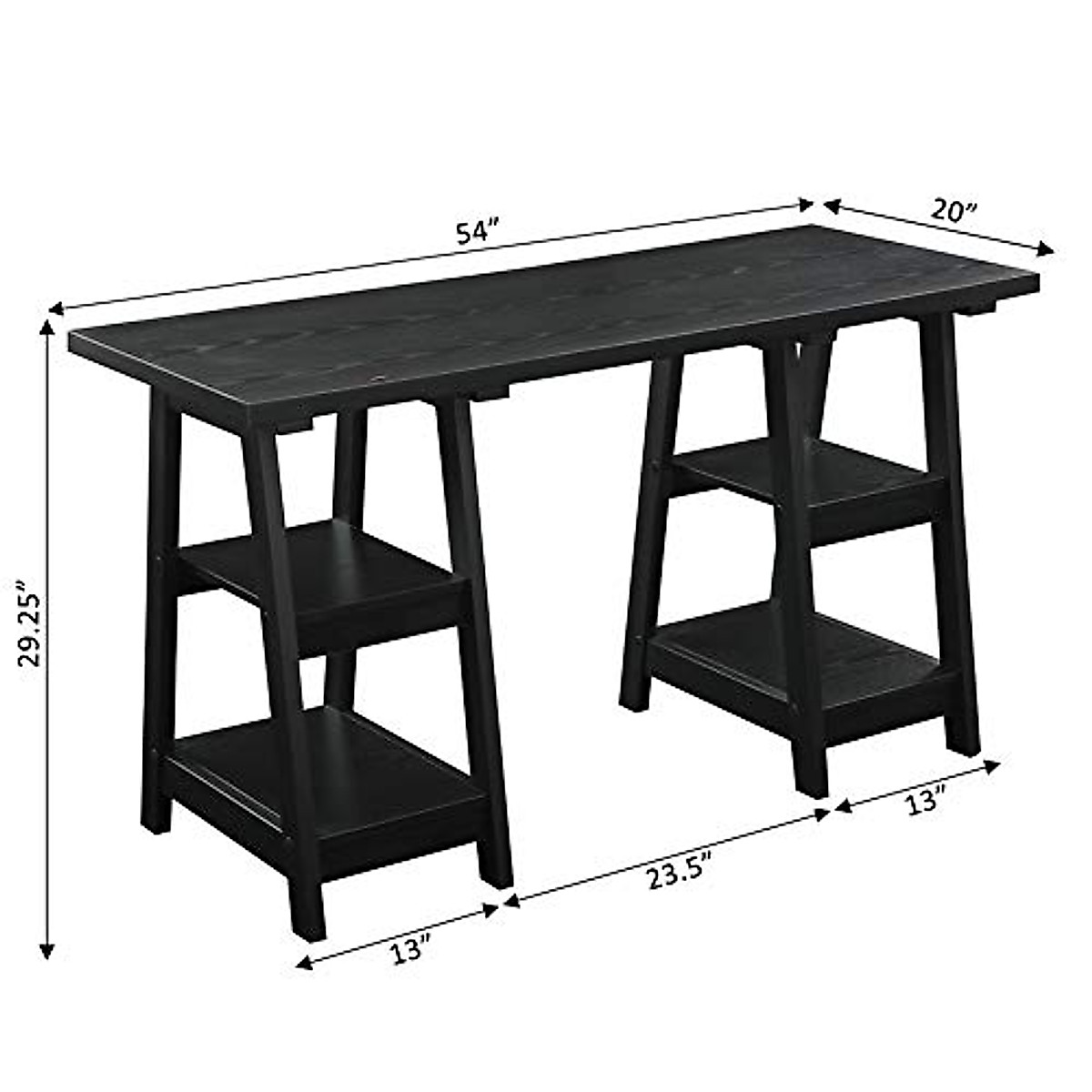 Convenience Concepts Designs2Go Double Trestle Desk with Shelves, Black