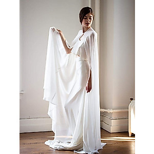 EllieHouse Long Chiffon Bridal Cape Wedding Veil Cloak For Bride White 3M