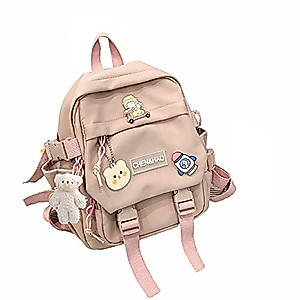 PEXIZUAN kawaii backpack girl school bag waterproof nylon with kawaii pendant cute pin mini backpack(pink)