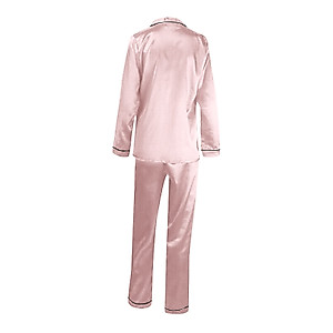 Aniywn Silk Satin Pajama Set For Women Soft Lounge Set Women's Silk Sleepwear Satin Long Sleeve Two Piece Pajama Pj Set B-pink