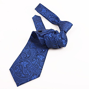 Alizeal Men Paisley Necktie and Handkerchief, Royal Blue