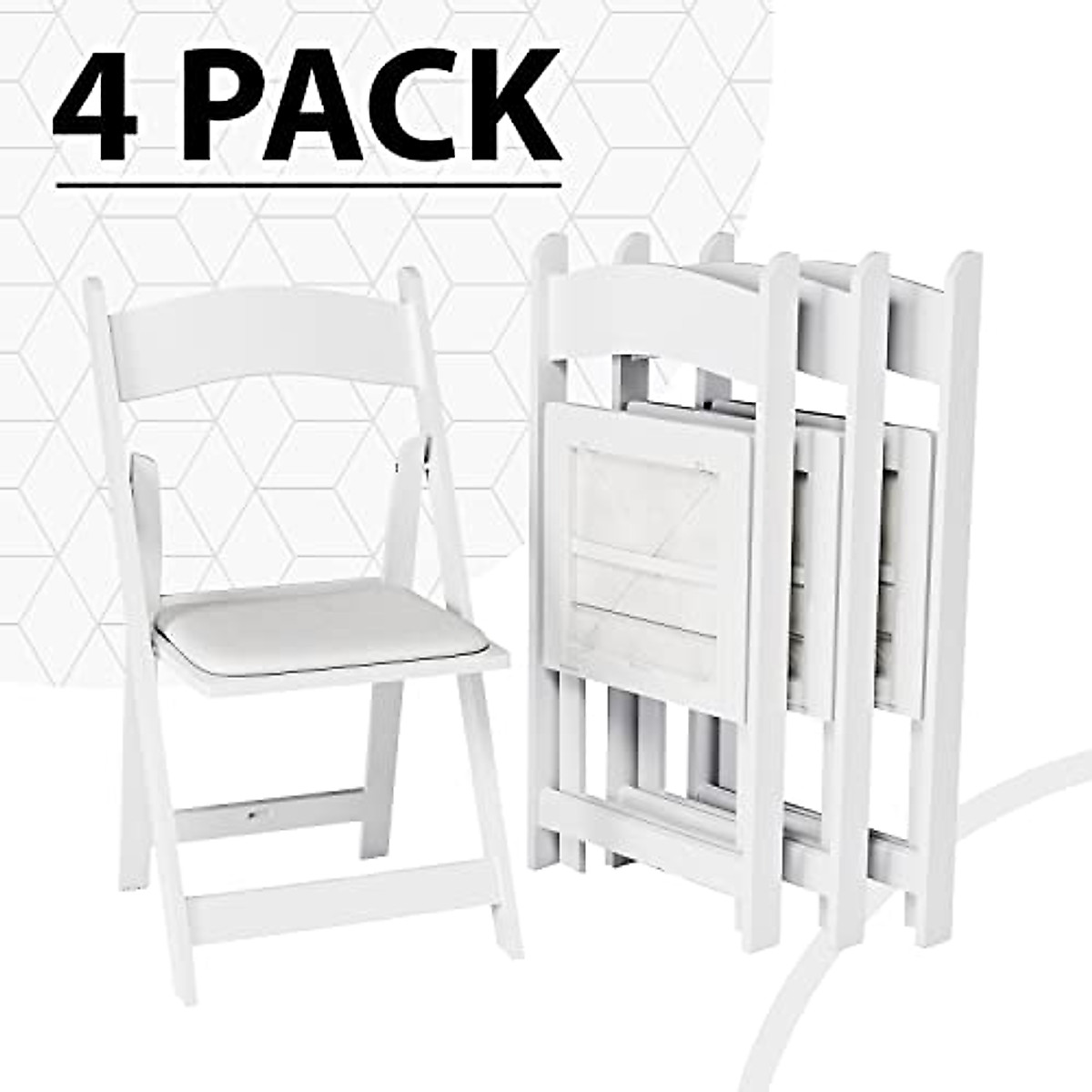 White Resin Stackable Folding Chair - Comfortable White Foldable Chair - Folding Chairs with Padded Seats - Indoor/Outdoor Folding Chairs for Events - Lightweight Foldable Chairs (Set of 4 Pack)