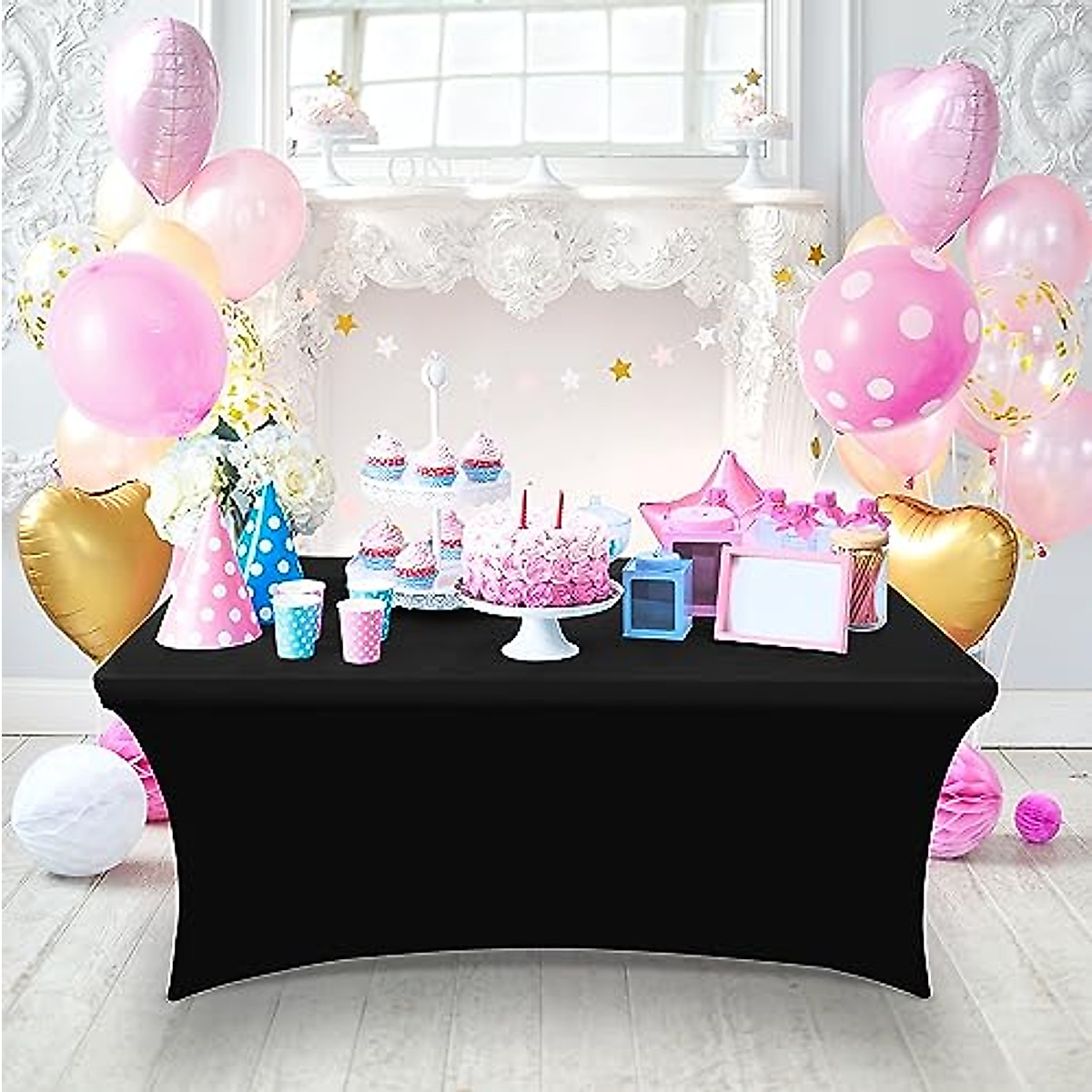 Utopia Kitchen Spandex Tablecloth 1 Pack [6FT, Black] Tight, Fitted, Washable and Wrinkle Resistant Stretch Rectangular Patio Table Cover for Event, Wedding, Banquet & Parties [72Lx30Wx30H Inch]