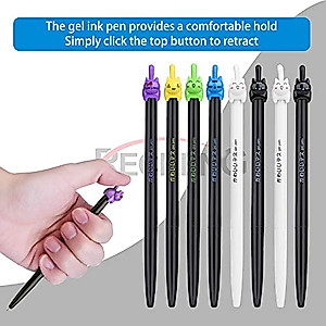 RECHENG retractable cat gel pens,Fine Point 0.5mm black ink,Cute kitty fun ball point pens for girls kids School Office Supplies,12pcs fun pens.