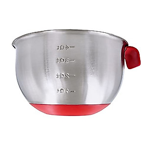 Kansara Stainless Steel Mixing Bowls, Non slip silicone base bowls with Handle, Mixing Bowl Set with Pour Spouts & Measurement Marks, Home Essentials Cooking Bowls (Size: 1QT, 2.5QT, 4QT) Red Color