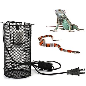 Reptile Heat Lamp Guard Ceramic Heat Emitter Basking Heater Lamp Reptile Accessories for Turtle Snakes Lizards Frogs Chicks with Power Switch & Anti-Biting Hanging Hook Design Round Without Bulb 200w