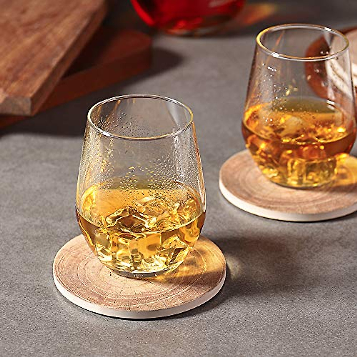 LIFVER Coasters for Drinks with Cork Base, Ceramic Stone Coasters for Coffee Table, Housewarming Gift for Friends - Men, Women Birthday, Home Decor, Timber Texture Pattern, 4 Inches, 6 Pcs