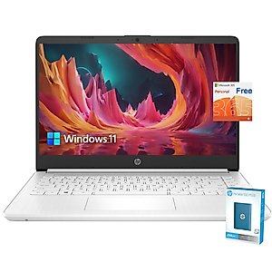 HP Latest Stream 14" HD Laptop, Intel Celeron Processor, 16GB Memory, 64GB eMMC Storage, Fast Charge, HDMI, Up to 11 Hours Long Battery Life, Office 365 1-Year, Win 11 S, Microfiber Bundle, White